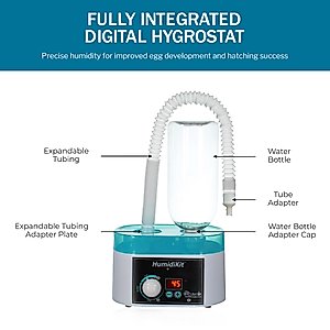 Incubator Warehouse HumidiKit™ with Digital Hygrostat - Auto Humidifier with 1L Water Bottle - Humidity Controller for All Types of Eggs - Automatic Humidity System Compatible with Most Incubators
