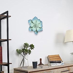 Decointo Blue Metal Flower Wall Decor, 13" Flower Sculpture Home Decor for Bedroom, Living Room, Bathroom, Kitchen, Garden, Patio Porch - Rustic Floral Wall Art Hanging Decorations