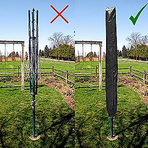 FUFRE Outdoor Umbrella Drying Rack Cover, Waterproof Clothes Drying Rack Cover Rotary Airer Cover with Zipper Drawstring, Clothes Line Protective Cover for Outdoor Garden Courtyard (Black)