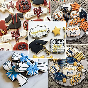 Moukiween Graduation Cookie Cutter Set -Graduation Cap, Diploma, Medallion ,Star,Gown,Plaque Frame,Shooting Star Cookie