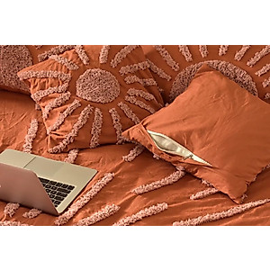 100% Cotton Ultra Luxury Tufted Duvet Cover Set, Elegant Tufted Duvet Cover Set with Stylish Textured Design (Rust, Queen 90" x 90")