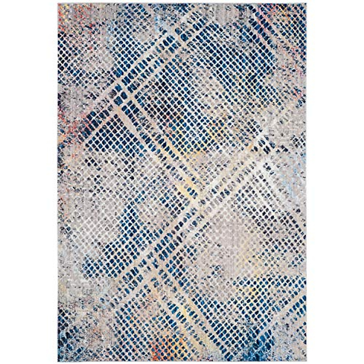 SAFAVIEH Monray Collection Area Rug - 8' x 10', Blue & Multi, Modern Abstract Distressed Design, Non-Shedding & Easy Care, Ideal for High Traffic Areas in Living Room, Bedroom (MNY656E)