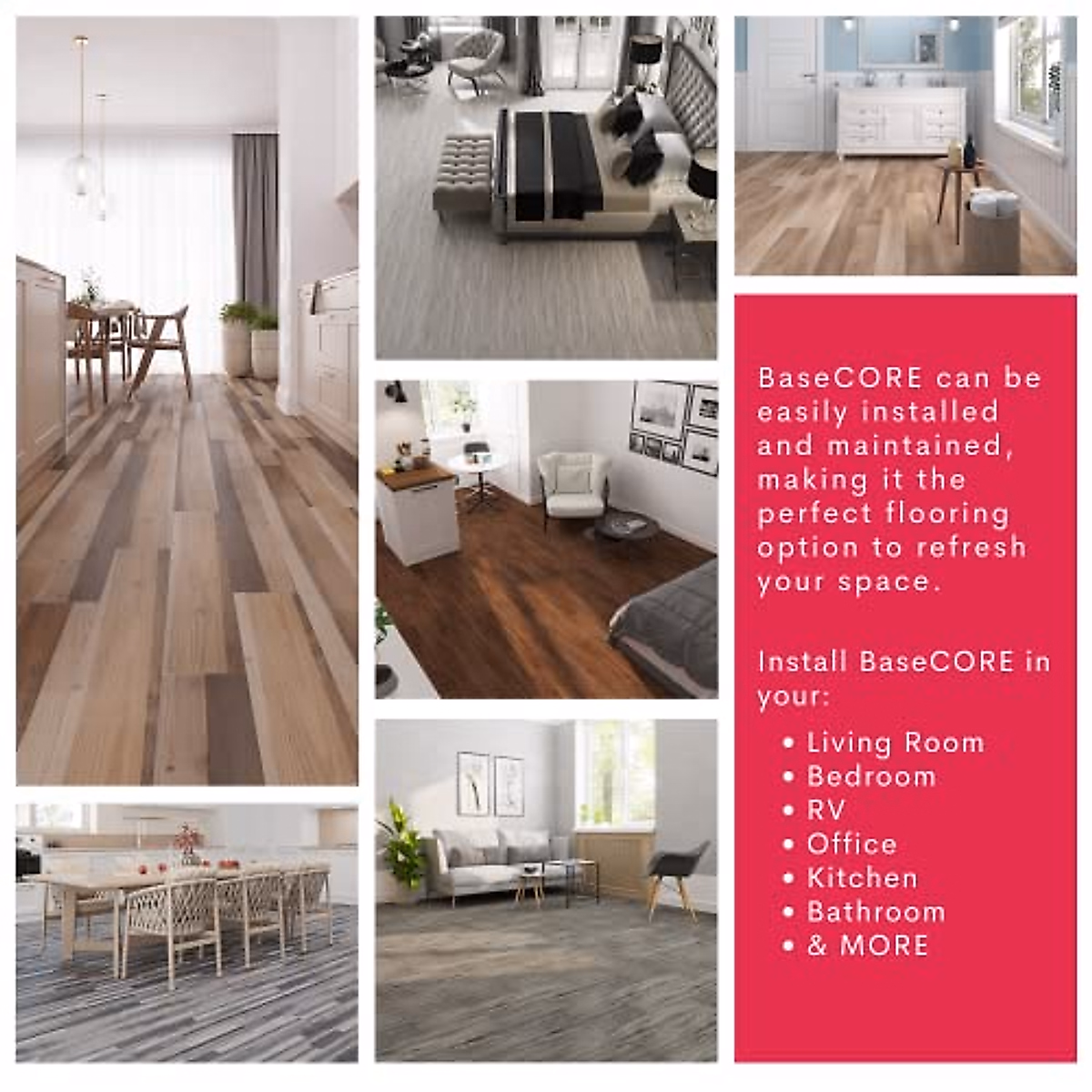 LUCiDA SURFACES Luxury Vinyl Flooring Tiles | Peel and Stick Floor Tile for DIY Installation | 12 Wood Look Planks | Chestnut | BaseCore | 18 Sq. Feet