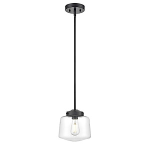 Linea di Liara Scolare Black Pendant Light Fixture Modern Farmhouse Pendant Lighting for Kitchen Island Schoolhouse Vintage Pendant Lamp Kitchen Pendant Light with Clear Glass Shade, Bulb Included