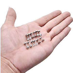 Vegolita 18Pairs 20G 18G Stainless Steel Tiny Stud Earrings for Women Cartilage Helix Earrings Ball Star CZ Earrings