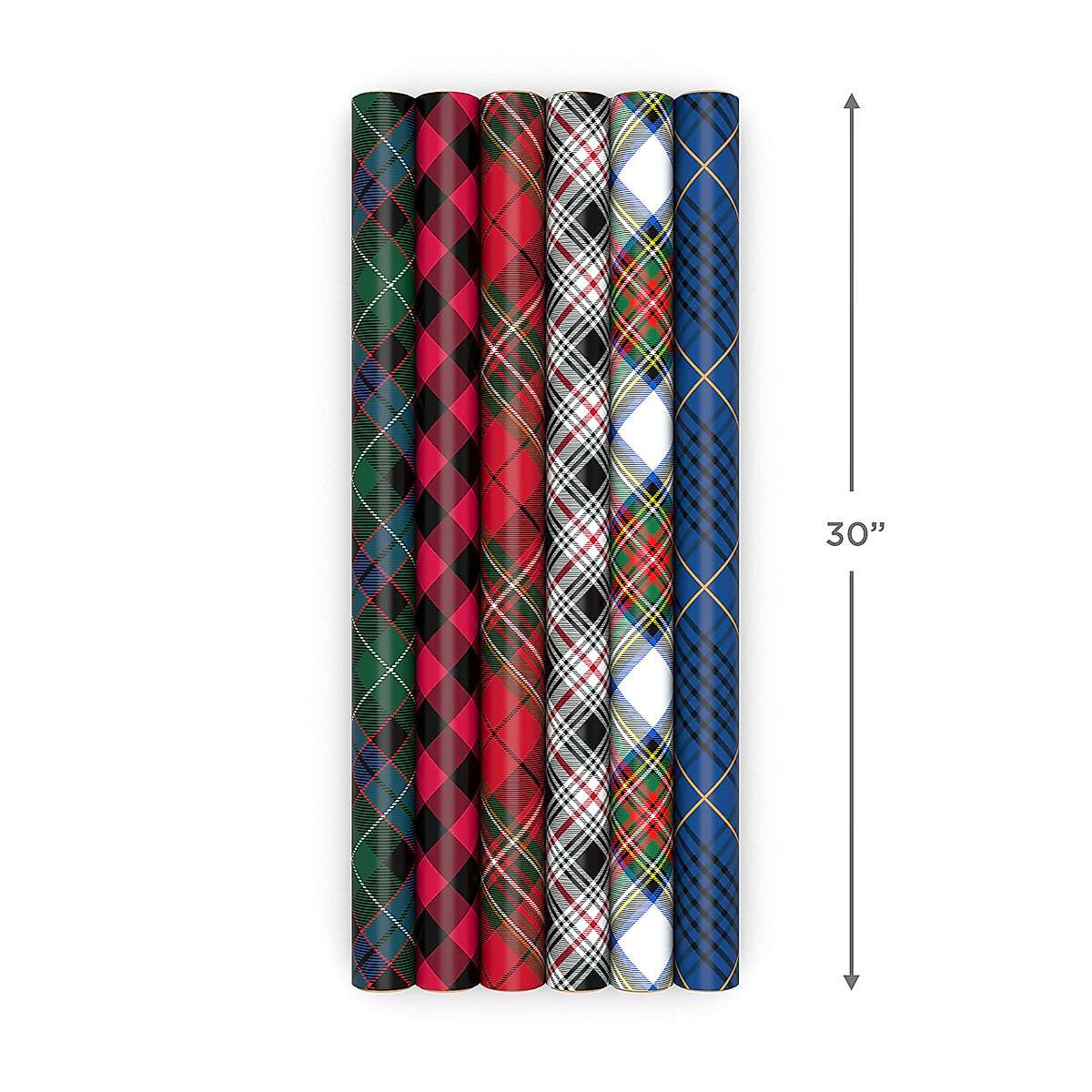 Hallmark Christmas Wrapping Paper Rolls - Black and Red Buffalo Plaid, Royal Stewart Tartan, Blue, Green (6 Rolls: 180 sq. ft. ttl.) for Holiday Parties, Hanukkah, Winter Weddings