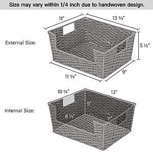 StorageWorks Round Paper Rope Storage Basket, Hand-Woven Open-Front Bin with Handles, Gray, 2-Pack