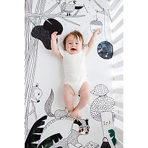 Rookie Humans 100% Cotton Sateen Fitted Crib Sheet: Woodland Dreams. Modern Nursery, Use as a Photo Background for Your Baby Pictures. Standard Crib Size (52 x 28 inches) (Black White)