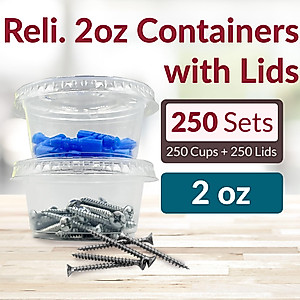 Reli. 2 oz Small Containers with Lids (250 Sets) | Jello Shot Cups with Lids | Clear Plastic Condiment Containers with Lids | Portion Cups with Lids | Sauce Cups | Souffle Cups | Stackable | Bulk