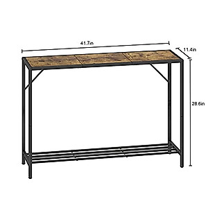LAATOOREE Console Table, 41.7" Industrial Entryway Table with Shelf, Narrow Sofa Table for Hallway, Entrance Hall, Foyer, Corridor, Living Room - Wood Look Metal Frame - Rustic Brown
