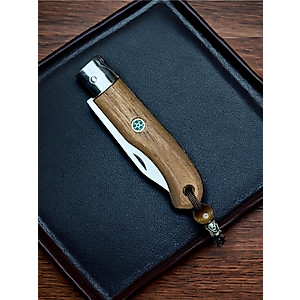 Yutpa Gear Hand Forged Knives Folding Pocket Knife 3.54" Stainless Steel Blade Plain Edge and Handmade Wood Handle with Leather Sheath - Rauros Survival EDC