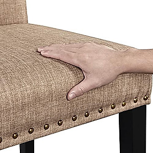 Yaheetech Dining Chairs Set of 6 Upholstered Parsons Chairs, Fabric Dining Room Kitchen Side Chair with Rubber Wood Legs and Nailhead Trim for Living Room, Khaki
