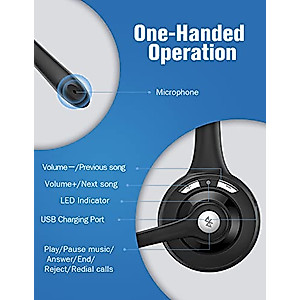 Calhuber Wireless Truck Driver Cell Phone Headset with Microphone, cVc6.0 Noise Cancelling for Clear Call, Bluetooth 5.0, Up Black