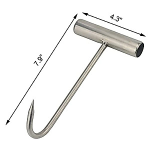 Tinsow 2pcs Stainless Steel T Hooks T-Handle Meat Boning Hook for Kitchen Butcher Shop Restaurant BBQ Tool