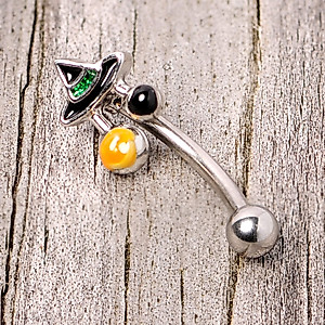 Body Candy Womens 16G Steel Cartilage Tragus Daith Conch Rook Black Green Witch Hat Eyebrow Ring 5/16”