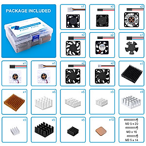 GeeekPi Heatsink Fan Kit for Raspberry Pi, Cooler Fan Heatsink Set with PWM Speed Control Fan for Cooling Raspberry Pi 4, Pi 3 B+, Pi 3 B, Pi 2, Pi B+, Pi Zero/Zero W and Jetson Nano, RockPi