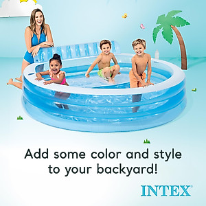 Intex Swim Center Inflatable Family Lounge Pool: Built-in Bench – Cup Holder – 156 Gallon Capacity – 90" x 86" x 31" – Blue