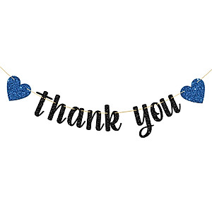 WeBenison Thank You Banner for Wedding/Engagement Theme/Baby Shower/Bridal Shower/Thanksgiving Day Celebration Party Decoration Supplies Black Glitter