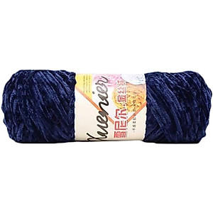 Navy Blue Solid Color Hand Woven Thick Crochet Thread Chenille Velvet Yarn Soft Wrapping for Craft Scarves Sports Blankets 100g