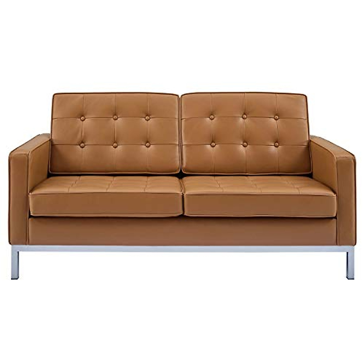 Modway Loft Upholstered Leather Mid-Century Modern Loveseat in Tan
