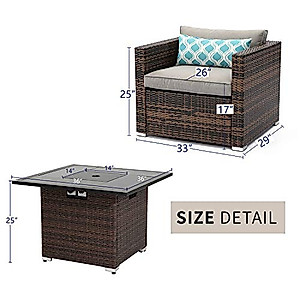 HOMPUS Outdoor Patio Furniture 5-Piece Wicker Chairs w 36-inch Square Propane Fire Pit Table(40,000 BTU),Internal Tank Storage£¬Glass Wind Guard