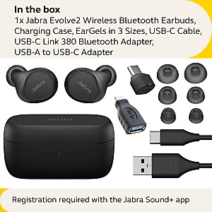 Jabra Evolve2 True Wireless Earbuds - in-Ear Bluetooth Earbuds with Active Noise Cancellation MultiSensor Voice Technology - Certified to Work with Your Virtual Meeting Apps - Black