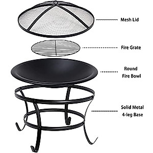 Saicool 22 Inches Portable Fire Pit for Outside Outdoor Wood Burning Patio Steel Fire Pit Bowl BBQ Grill for Camping Backyard Tailgating, Hunting Deck Picnic Porch Garden