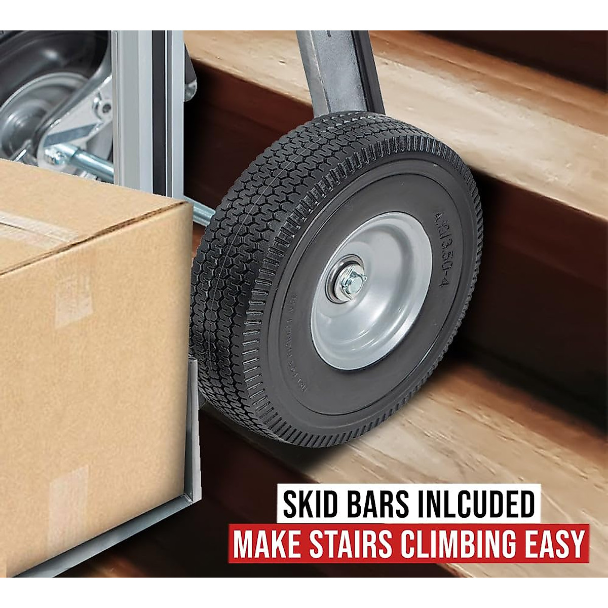 Mytee Products 600 lbs Dual Handle Aluminum Hand Truck Heavy Duty Dolly with 10" Solid Caster Wheels - Large Hand Truck with Skid Bars - 52.3" x 17.5" with 19.3" x 7.5" Nose Plate