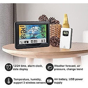 XARONF Indoor Outdoor Thermometer, Weather Station with Atomic Clock, High Precision Temperature Humidity Meter, HD Color Display Weather Thermometer with Backlight