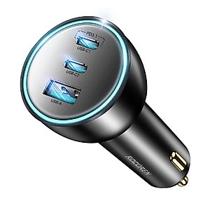 165W USB C Car Charger, Rocoren PD3.1 140W/PD3.0 100W Type C Car Charger, 3-Ports QC5 Super Fast Charging Cigarette Lighter USB Charger for MacBook Pro, iPhone 15, Samsung S24/S23 Ultra, iPad, Laptops