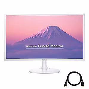Samsung Curved White Monitor for Business 27inch 1080p LED Widescreen AMD FreeSync 60Hz Refresh Rate 4ms 3000:1 Contrast Ratio Anti-Glare VGA D-Sub DisplayPort, HDMI Cable