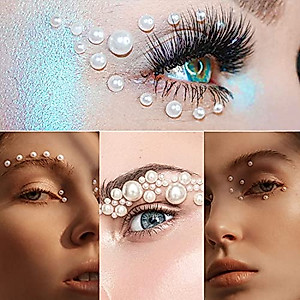 Nail Art Flat Back Half Round Pearl Kits 3, 1 Box of 5600 Pcs Flat-Back White Pearl with Tweezer and Picker Pencil for Home DIY Nails Body Face Craft and Salon Use