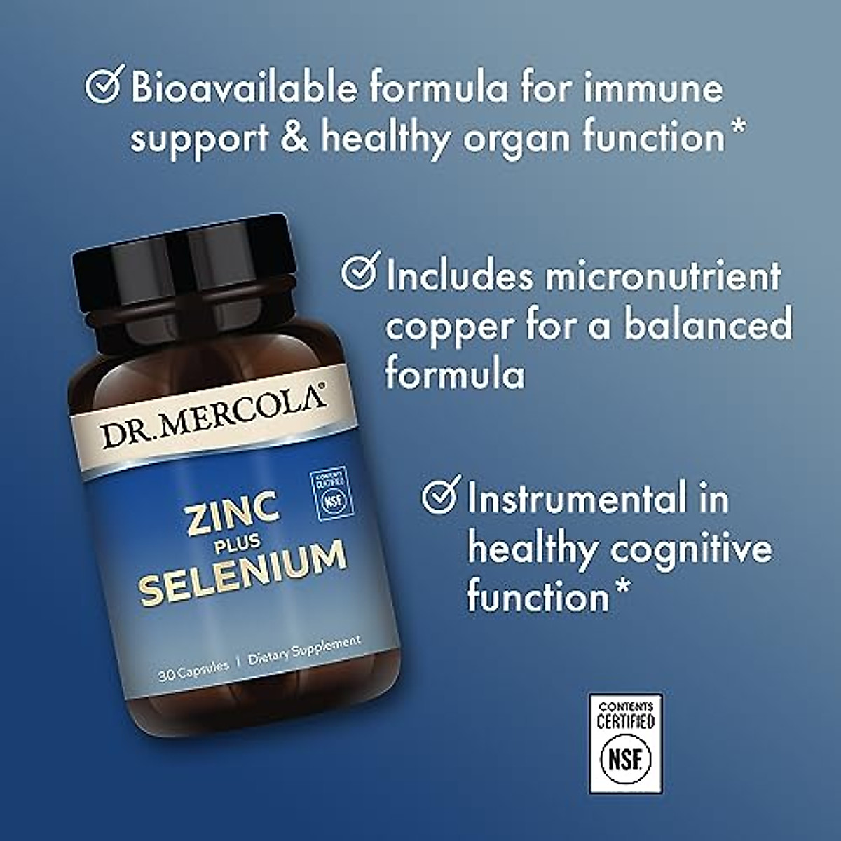 Dr. Mercola Zinc Plus Selenium, 30 Servings (30 Capsules), Dietary Supplement, Supports Immune Health, Non GMO, NSF Certified