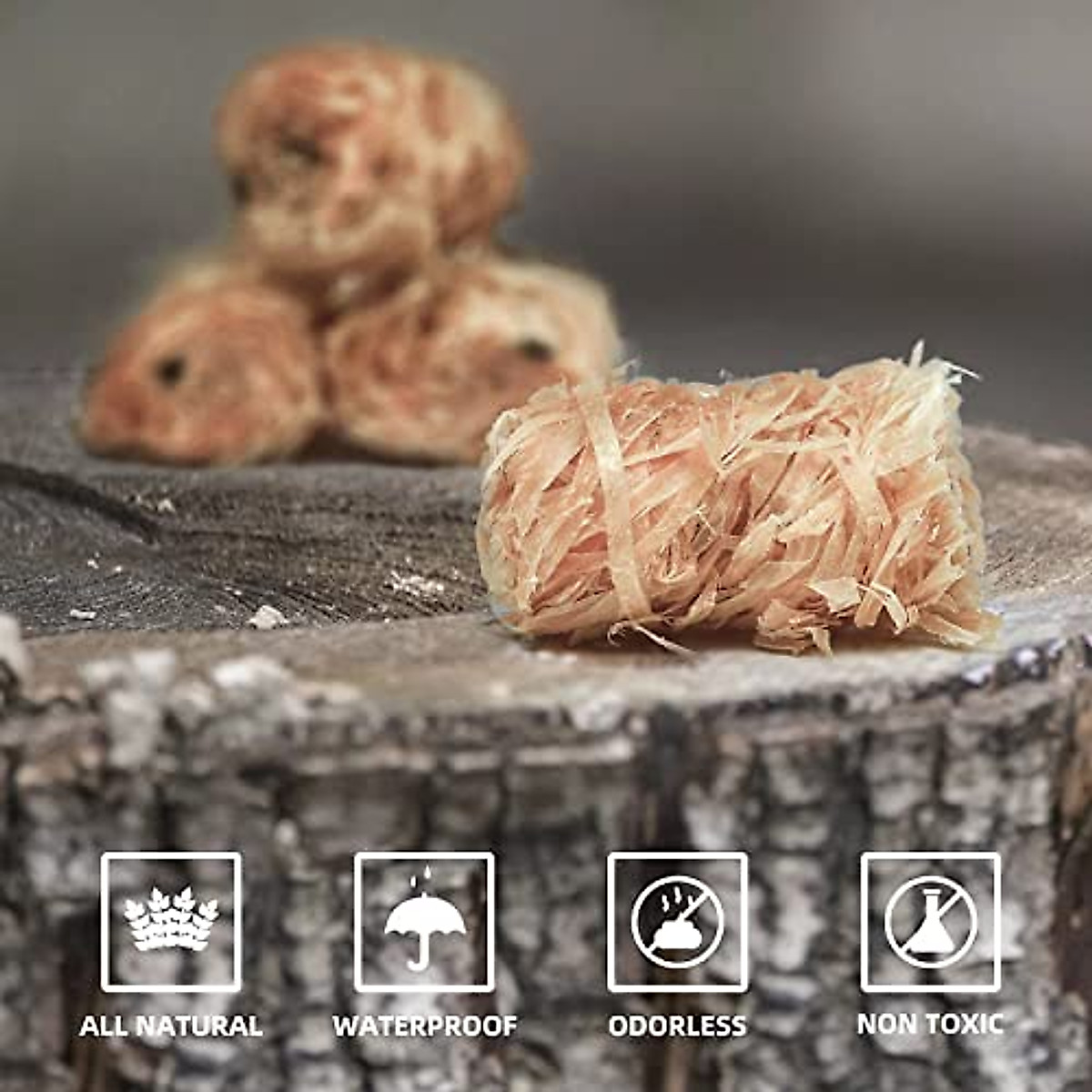 ECHSUM Wood Charcoal Fire Starter - 100Rolls, Fat Wood Firestarter for Firepit Stove Fireplace, Grill Camping Wood Fire Starter for Fatwood Sticks BBQ Survival