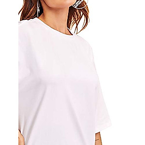 Verdusa Women's Casual Basic Round Neck Half Sleeve Oversized Tunic Tee Shirt White L