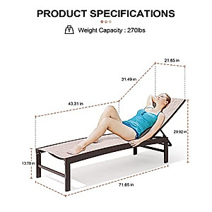 Crestlive Products Aluminum Adjustable Chaise Lounge Chair Outdoor Five-Position Recliner, Curved Design, All Weather for Patio, Beach, Yard, Pool (2PCS Beige)