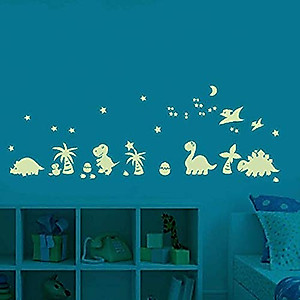 Wall Decals Glow in Dark, BENBO Dinosaurs Decorations Peel DIY Luminous Vinyl Wall Stickers for Kids Girls Bedroom Home Nursery