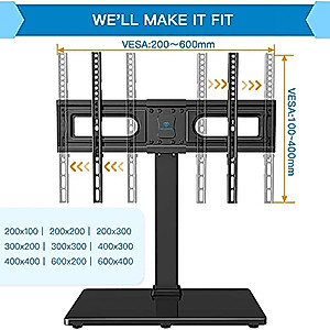 PERLESMITH Universal Swivel TV Stand Mount for 37-65,70,75 Inch LCD OLED Flat/Curved Screen TVs-Height Adjustable Table Top TV Stand/Base with Wire Management,VESA 600x400mm up to 88lbs,PSTVS18
