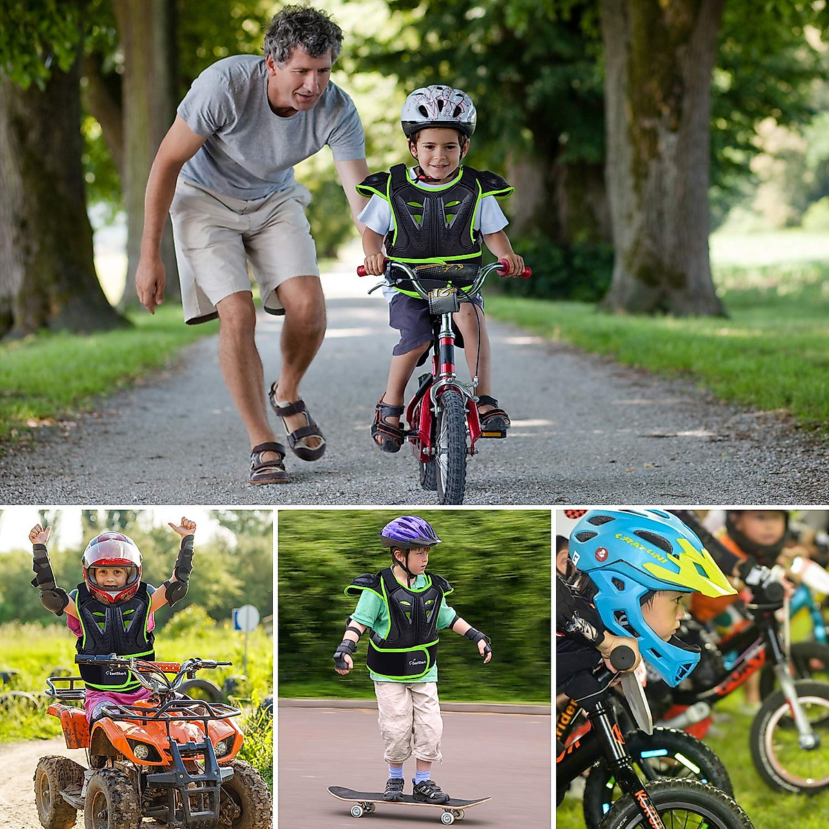 Seahouse kids Youth Dirt Bike Body Chest Spine Protector Vest Gear Motocross Skiing Protect Sport, Green, Medium