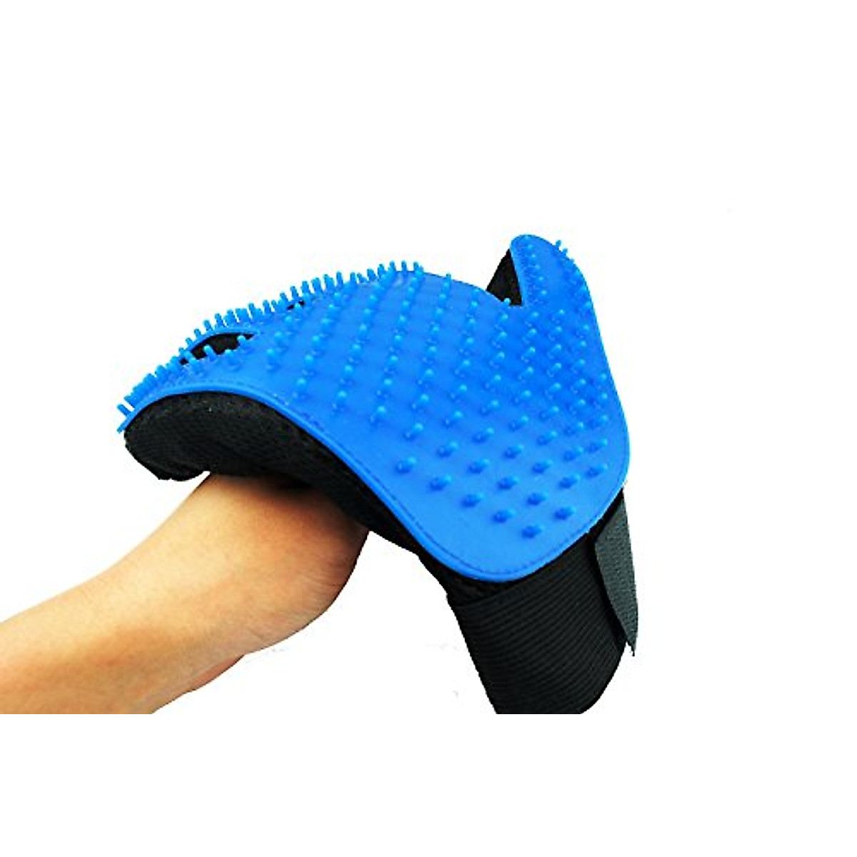 Happy Pet Grooming Glove - Gentle Deshedding Brush Glove - Efficient Pet Hair Remover Mitt - Massage Tool Perfect for Dogs & Cats with Long & Short hair (blue, Left hand)