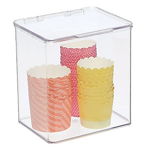 mDesign Plastic Stackable Box Food Storage Container Box with Hinged Lid - for Kitchen, Pantry, Cabinet, Fridge/Freezer - Deep Organizer Box for Snacks, Produce, Pasta - Clear