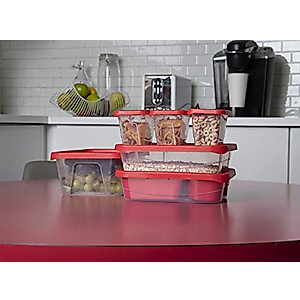 Mind Reader Meal Prep Food Storage Plastic Containers with Lids, Removable Compartment Sectionals Set of 20 (42 pcs, 51 cups total), Red