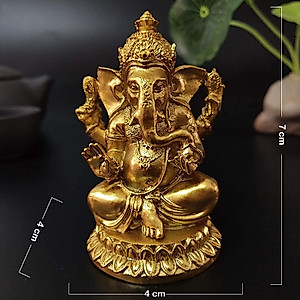 YODOOLTLY Gold Lord Ganesha Statues- Hindu Elephant God Statue Resin Sculpture Indian Ganesh Buddha Figurine Handmade Gift Decoration Ornaments for Home, Garden, Car