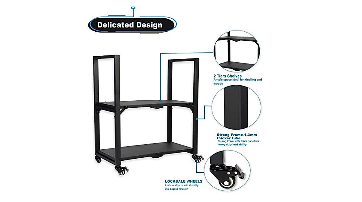 Luffioner 2 Tiers Rolling Firewood Rack,Foldable Firewood Log Storage ...