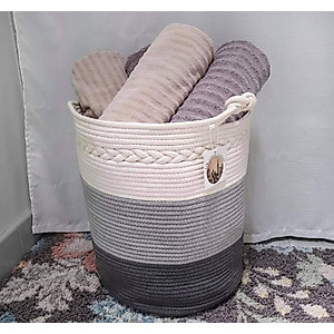 Cotton Rope Basket - 17.8" x 15.8" x 13.8" woven baby laundry basket - Woven Basket Nursery Bin - large baskets for blankets- thread laundry hamper - woven storage basket- rope baskets for organizing