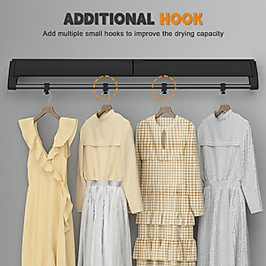 Laundry Drying Rack Collapsible, Wall Mounted Retractable Clothes Rack 33" Long 14" Wide, Capacity 30 Pounds 99.99% Aluminum Rods, Space Saving Drying Rack with Laundry Hooks