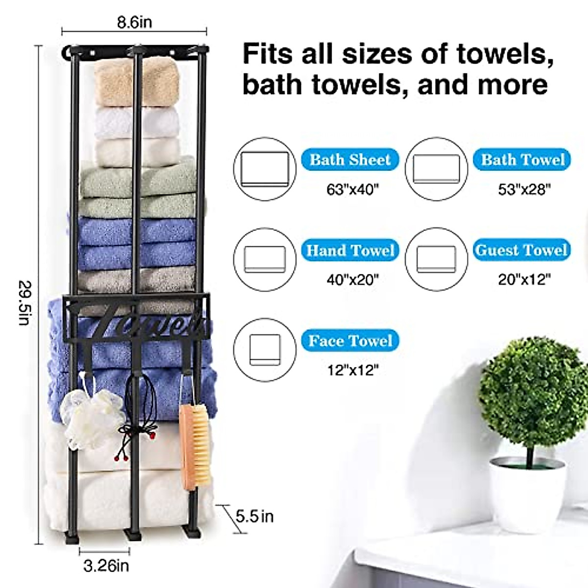 Wall Towel Rack for Rolled Towels, Dscabomlg New Upgrade 3-Bar Towel Holders for Wall Mounted，Bathroom Towel Storage for Small Bathroom, Metal Bath Towel Racks for Folded Large Towel