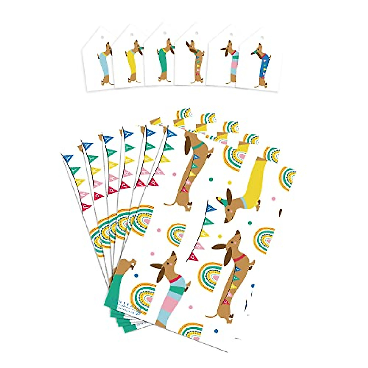 CENTRAL 23 Dog Wrapping Paper for Girl Boy Kids - 6 Sheets Funny Gift Wrap - Sausage Dog - For Birthday Baby Shower Christmas - Comes With Fun Stickers - Recyclable