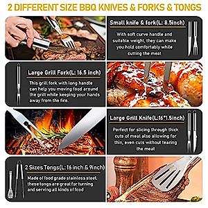 34Pcs Grill Accessories Grilling Gifts for Men, 16 Inches Heavy Duty BBQ Accessories, Stainless Steel Grill Tools with Thermometer, Grill Mats for Backyard, BBQ Gifts Set for Men Women