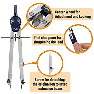 Mr. Pen- Professional Geometry Set Metal Compass, 7 pcs, Geometry Precision Tool Set with Shatterproof Storage Box, Drafting Tools & Drafting Kits, Circle Drawing Tools for Engineers Students